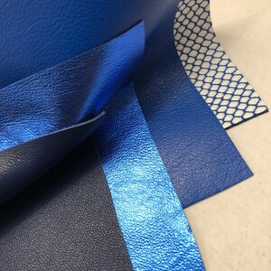 LEATHER BLUE Genuine Leather SHEETS Set, of 4 Pieces, Metallic Blue ...