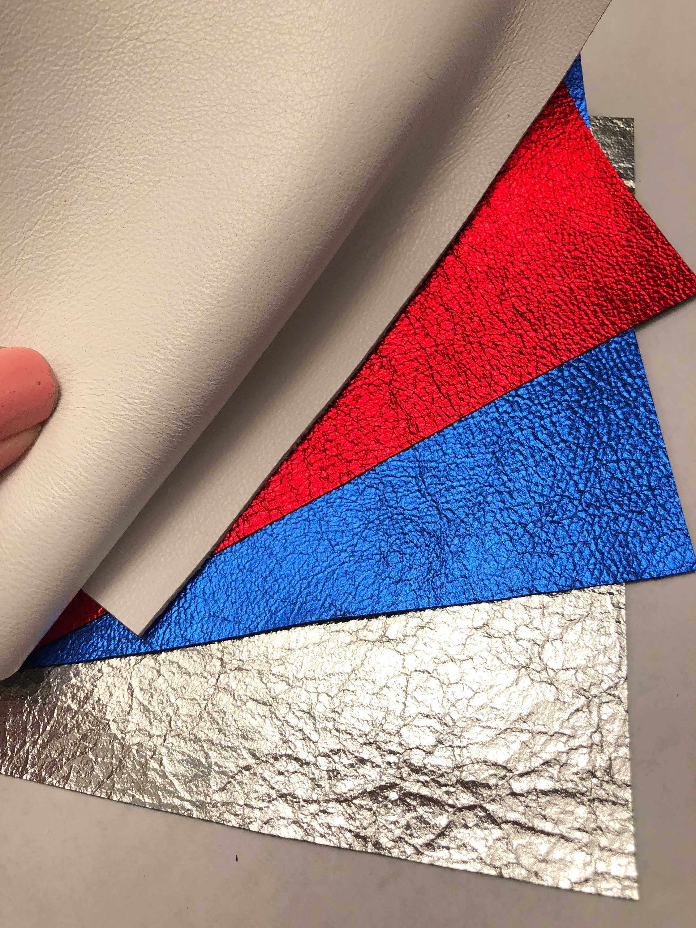 RED SILVER BLUE Metallic With White Leather, Crafting Lightweight 0.6mm ...