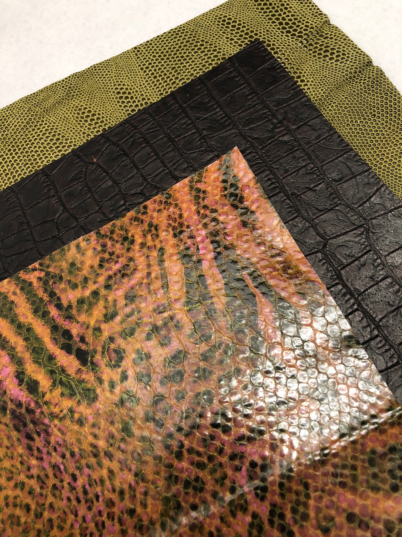 LEATHER ANIMAL PRINT 8”x8”, Set of 3 Leather Sheets, Tiger, Crocodile ...