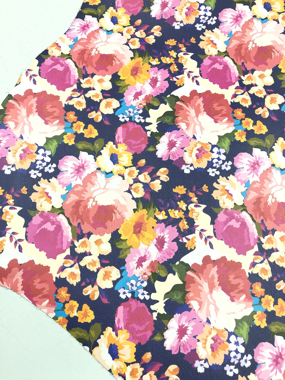 Leather FLOWER Print Sheets/cream Pink, Blue, Yellow, Red, Green ...