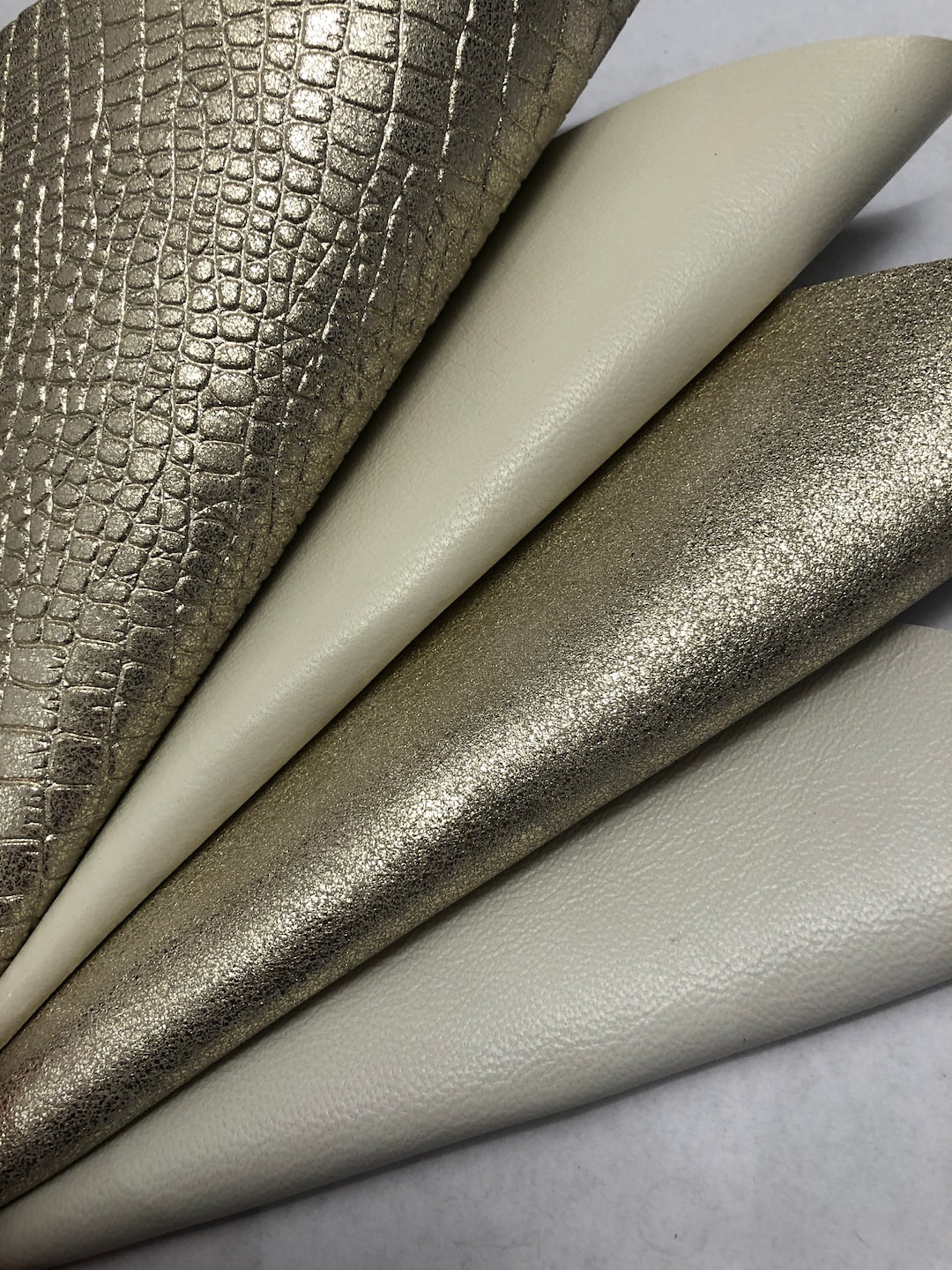 LEATHER SHIMMERING Platinum GOLD, Cream Off-white, Genuine Leather Set ...
