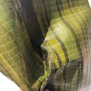 LEATHER 10”x10” Glitter Shiny OLIVE GREEN Tones Modern Printed Genuine ...