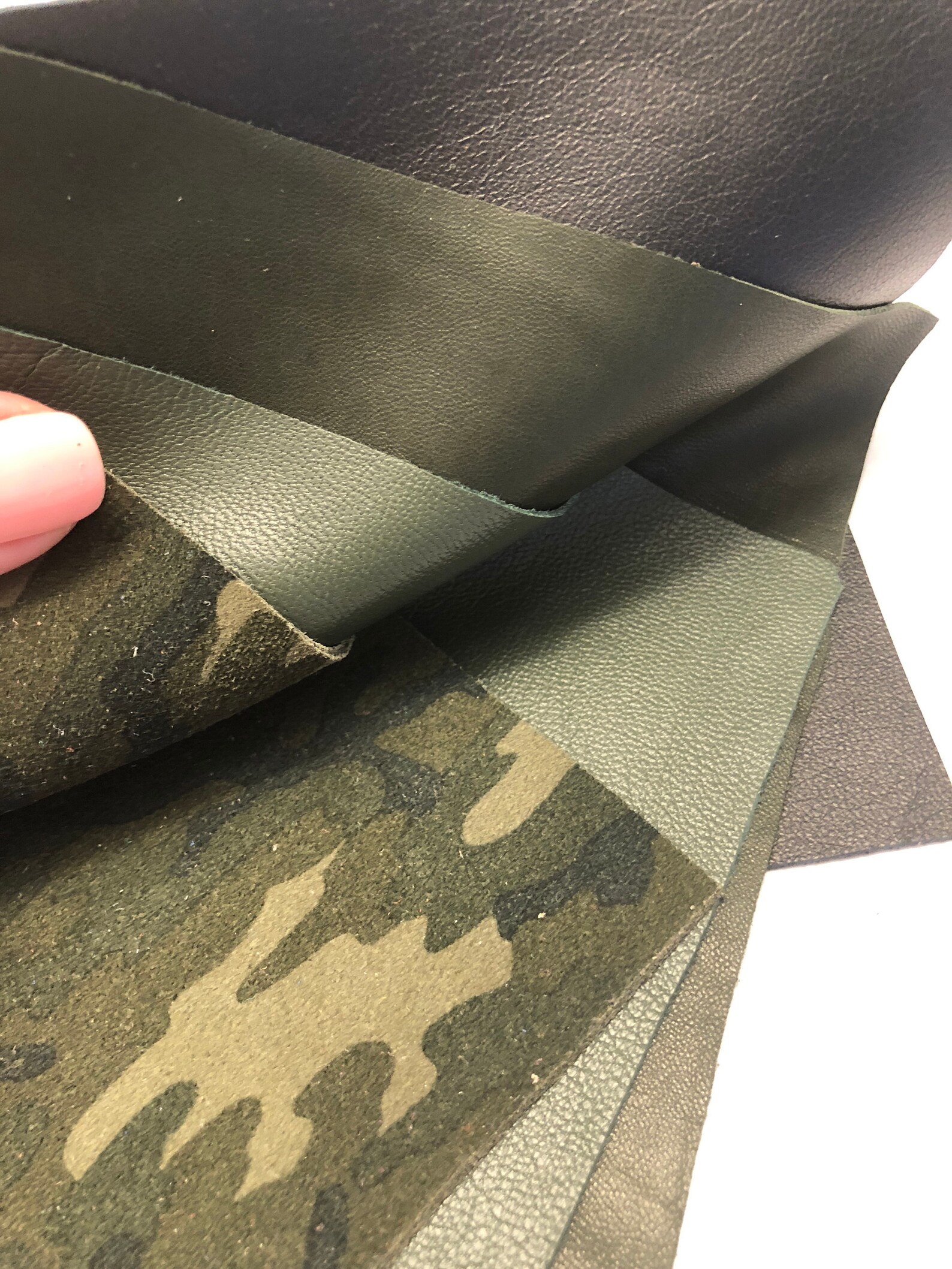 CAMOUFLAGE ARMY OLIVE and Black Genuine Leather and Suede, Soft ...