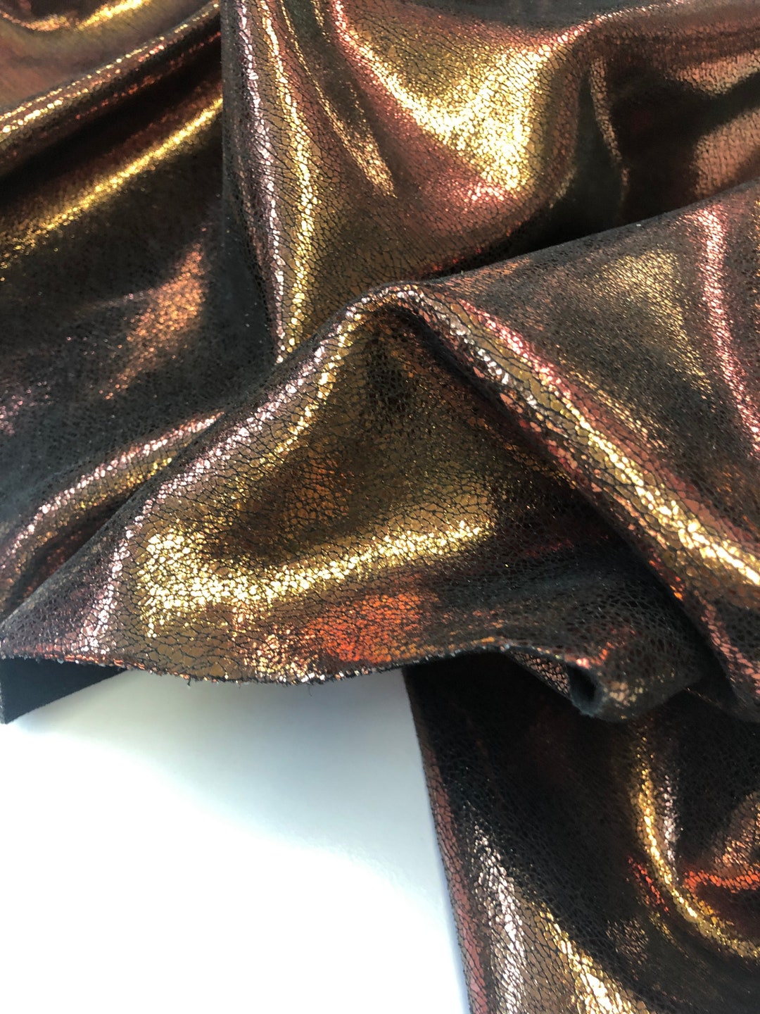 METALLIC GENUINE Leather/calfskin Suede Crackled Shiny Pewter/antique ...