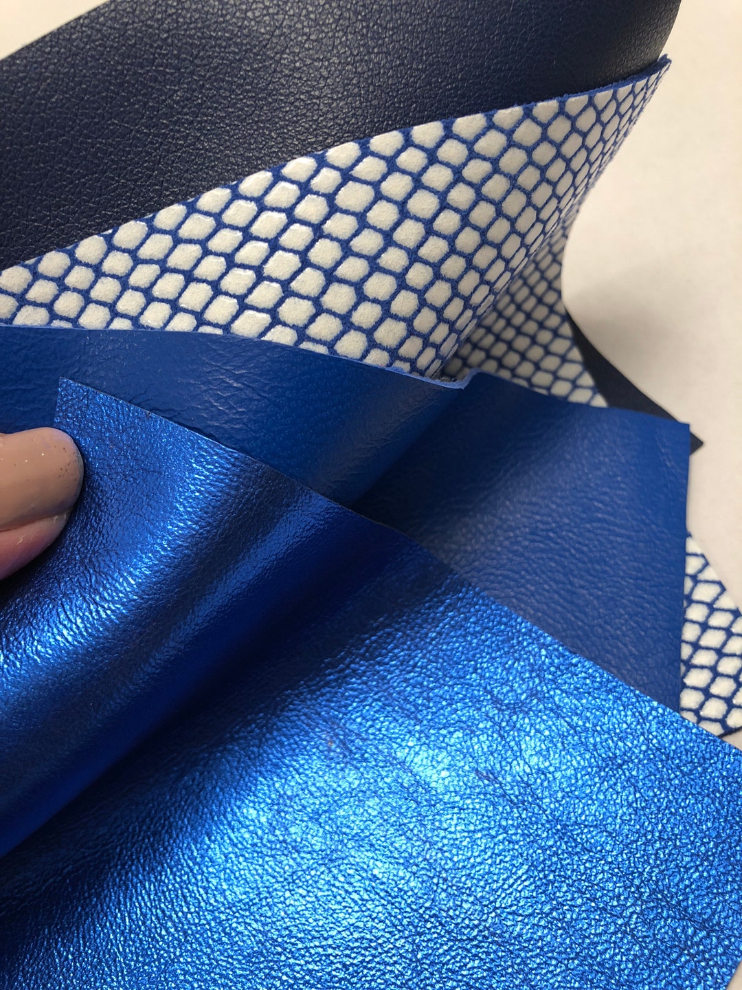 LEATHER BLUE Genuine Leather SHEETS Set, of 4 Pieces, Metallic Blue ...