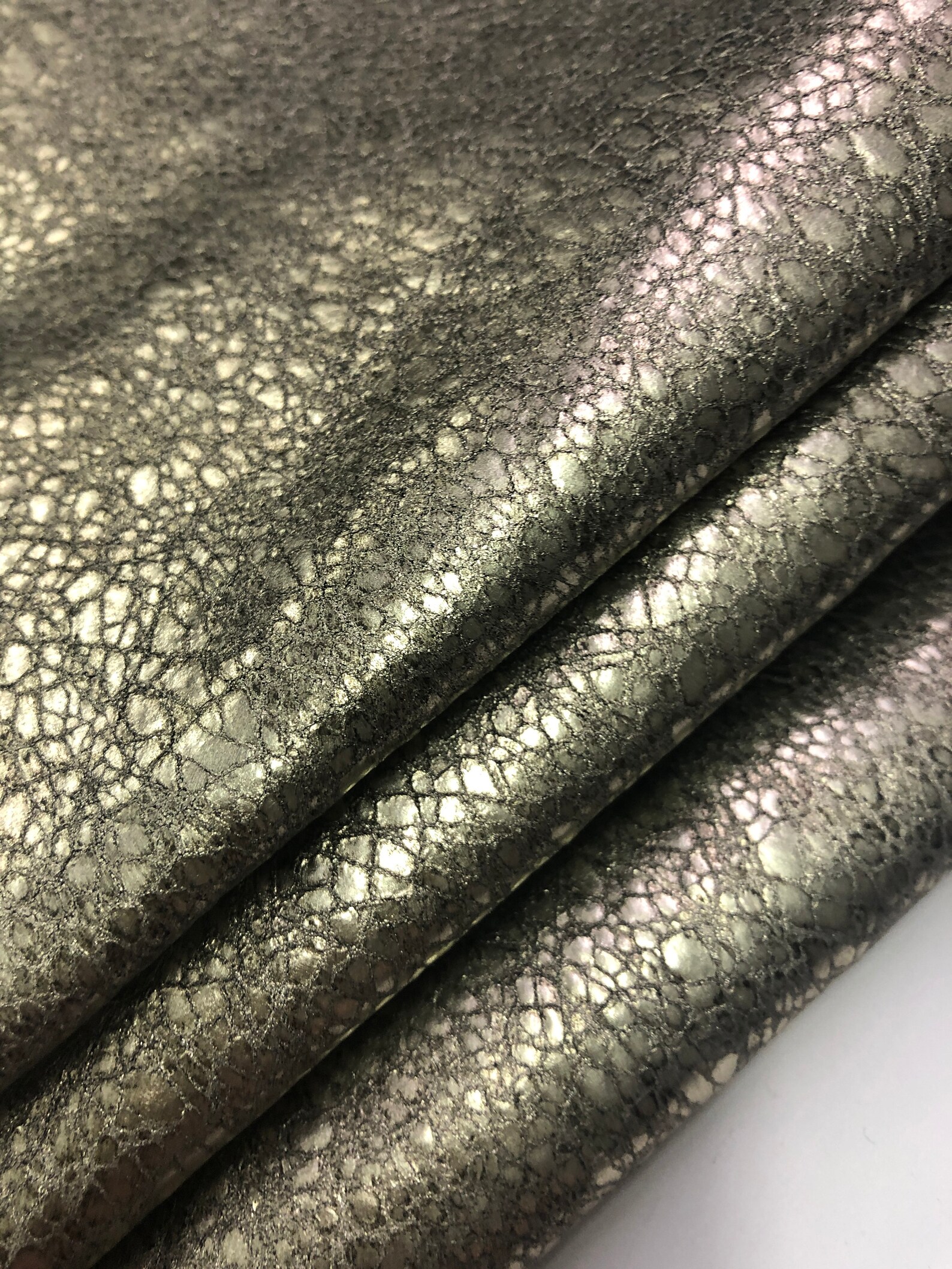 Crackled Antique Gold LEATHER GENUINE SUEDE/ Pale Gold Pigskin Genuine ...