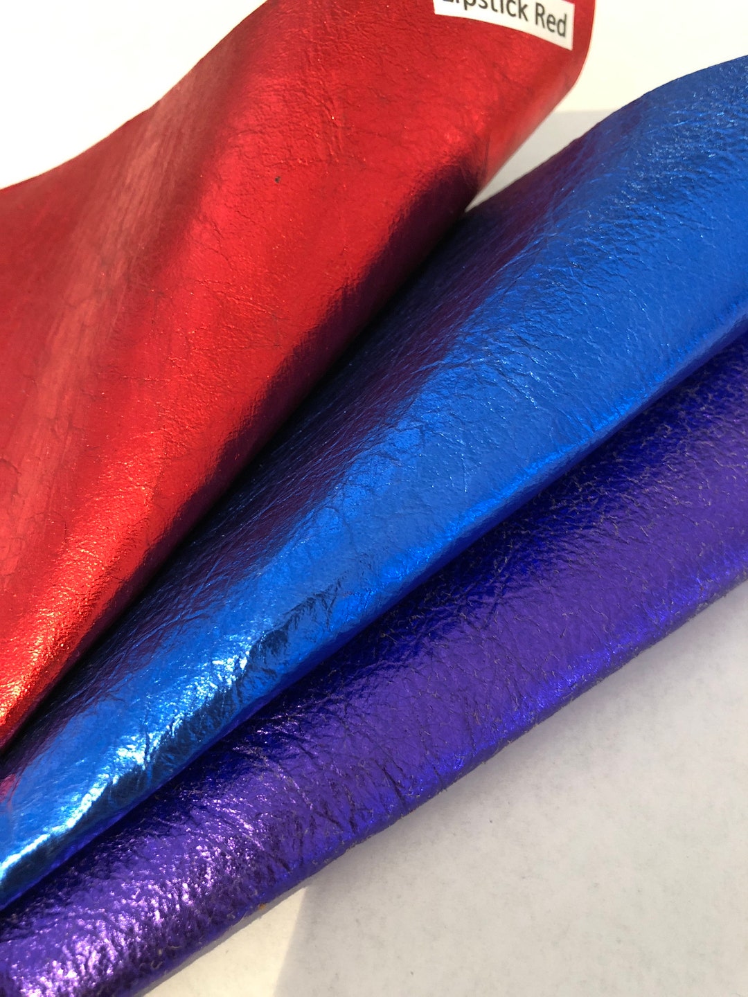 METALLIC GENUINE LEATHER Set of Royal Blue Red Purple Metallic Leather ...