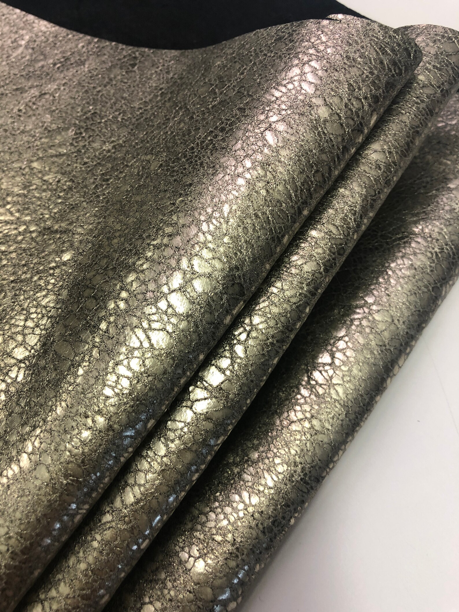 Crackled Antique Gold LEATHER GENUINE SUEDE/ Pale Gold Pigskin Genuine ...