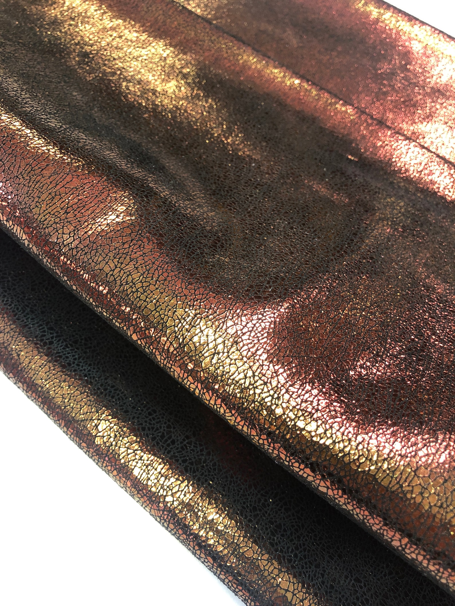 METALLIC GENUINE LEATHER/Calfskin Suede Crackled Shiny | Etsy