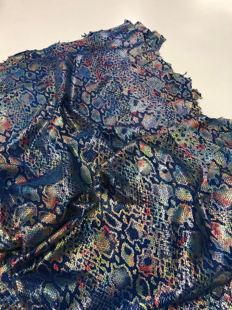 PYTHON PRINT GENUINE Leather Multi Metallic in Red Blue | Etsy
