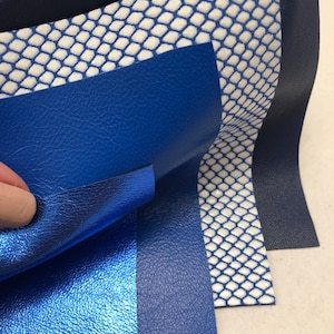 LEATHER BLUE Genuine Leather SHEETS Set, of 4 Pieces, Metallic Blue ...