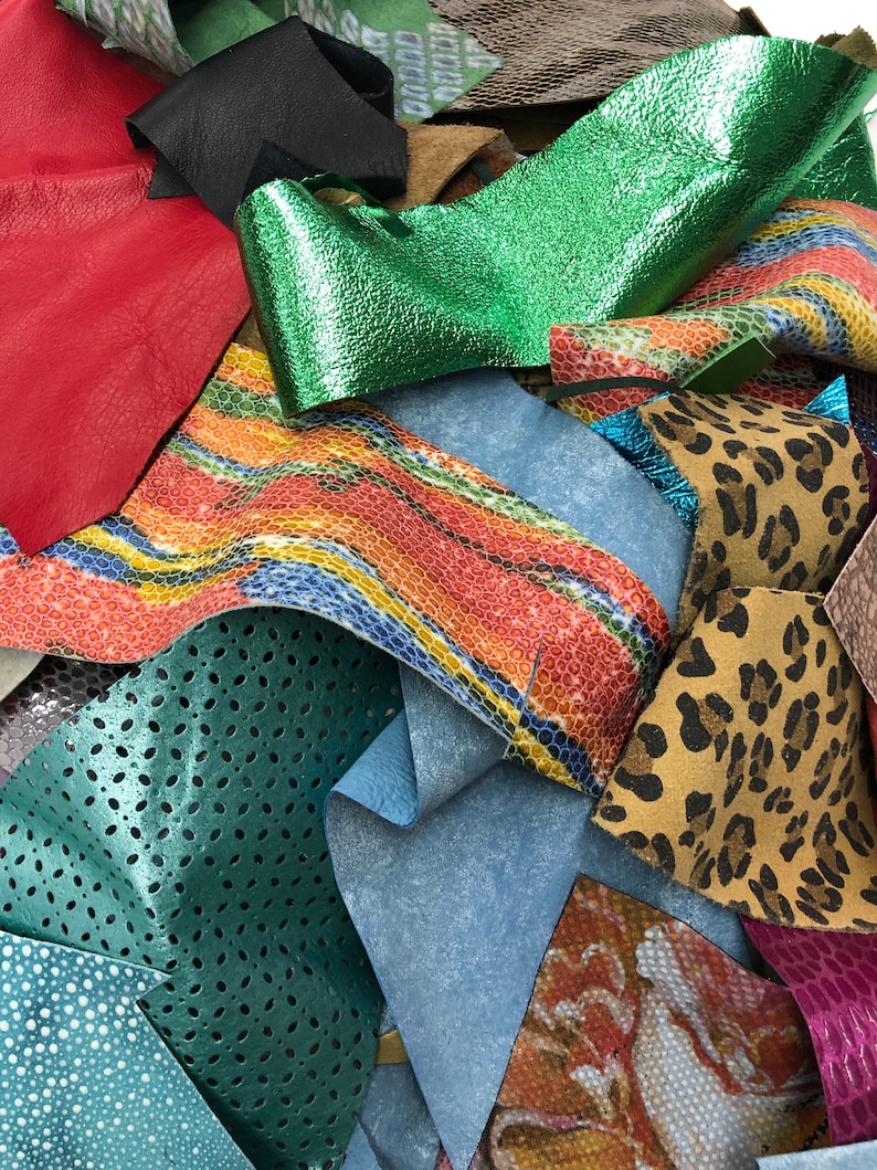 LEATHER SCRAPS, Leather Remnants of Printed and Embossed Leathers, Sold ...