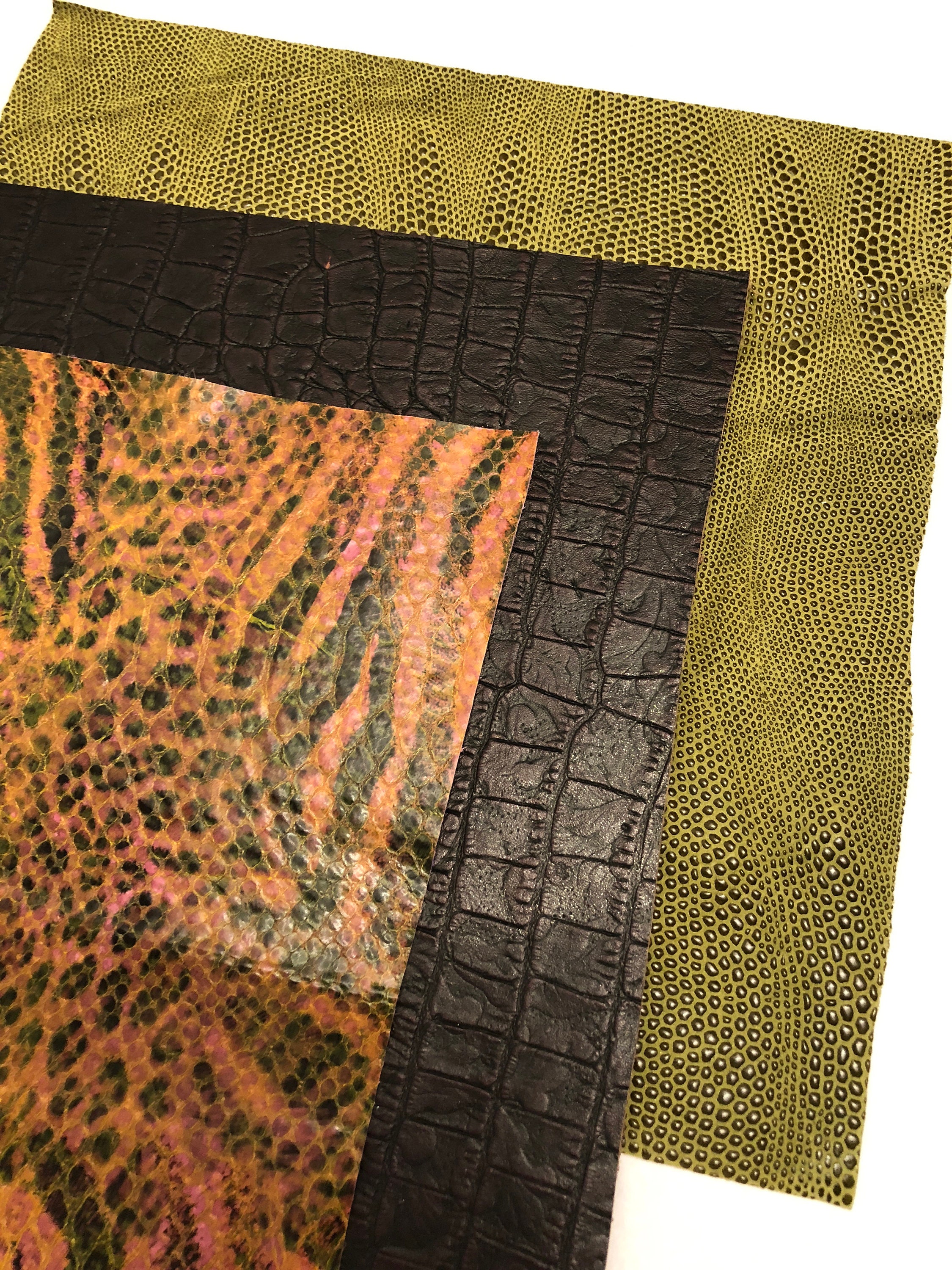 LEATHER ANIMAL PRINT 8x8 Set of 3 leather sheets tiger | Etsy