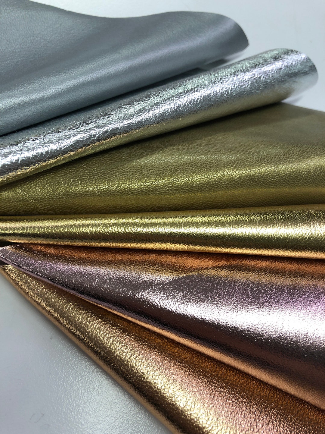 METALLIC LEATHER SET, Set of 6 Leathers, Size 5”x5”, Dk.silver, Silver ...