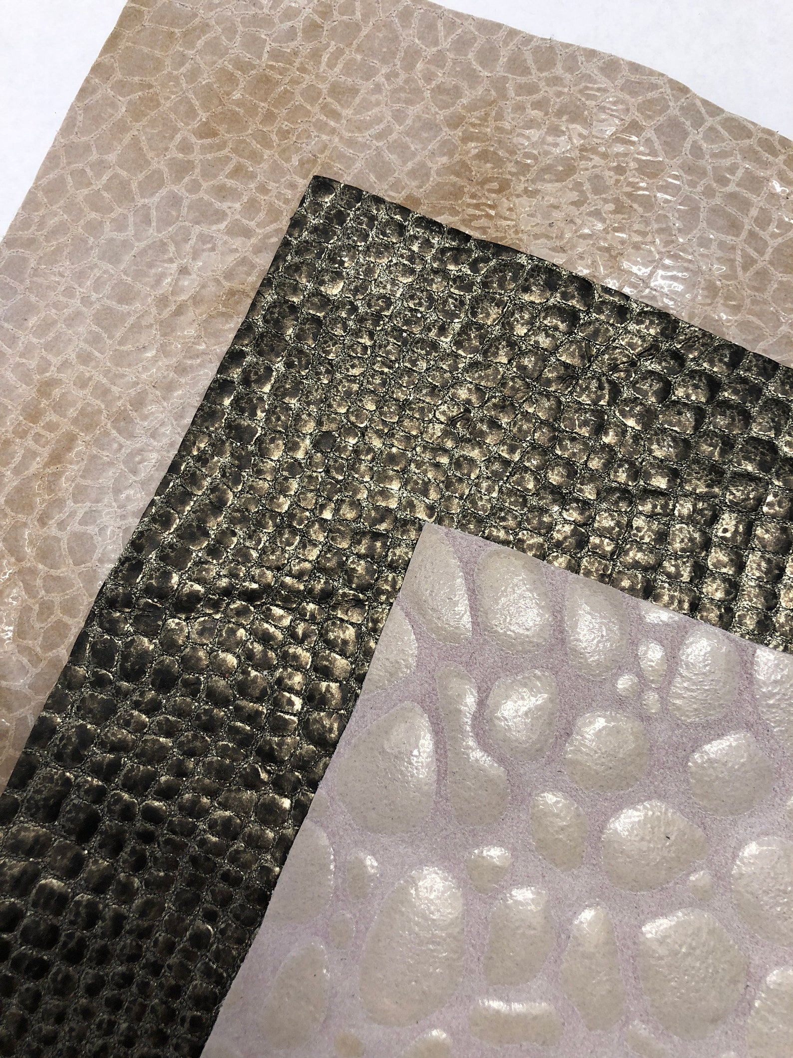 LEATHER Neutrals Set of 3,size 8”x8”, COBBLESTONE PRINT Suede, Tonal ...