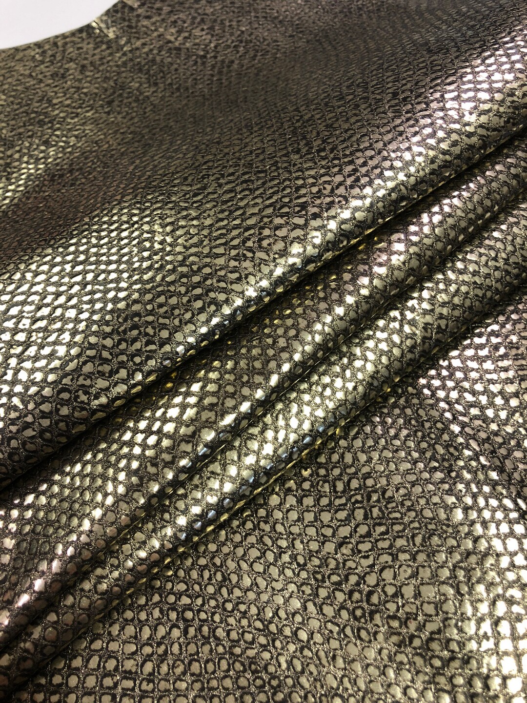 GOLD METALLIC SNAKE Leather/printed Very Shiny With Black Suede Back ...