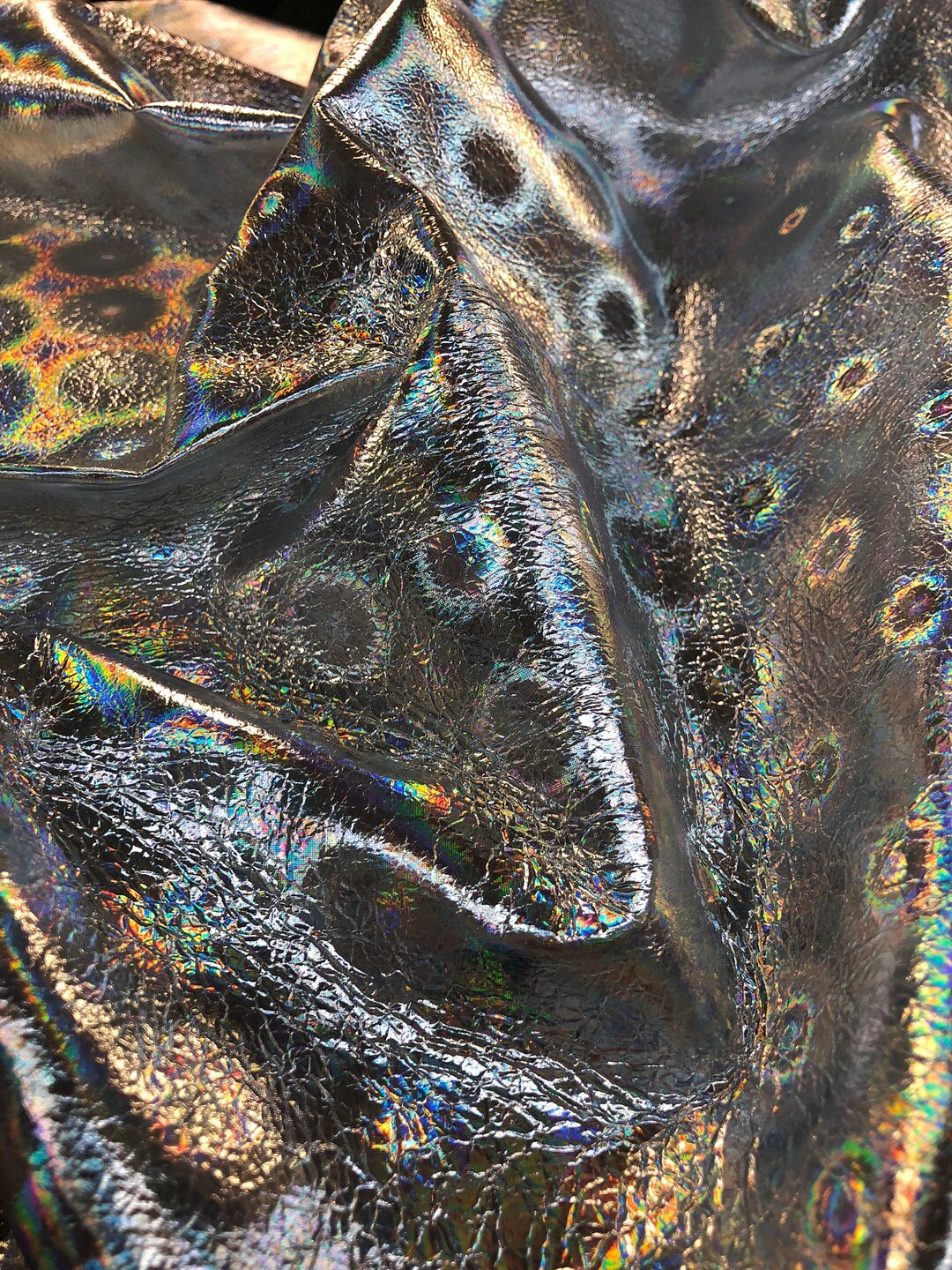 LEATHER Silver METALLIC BULLSEYE Reflective Leather, Real Genuine Hide ...