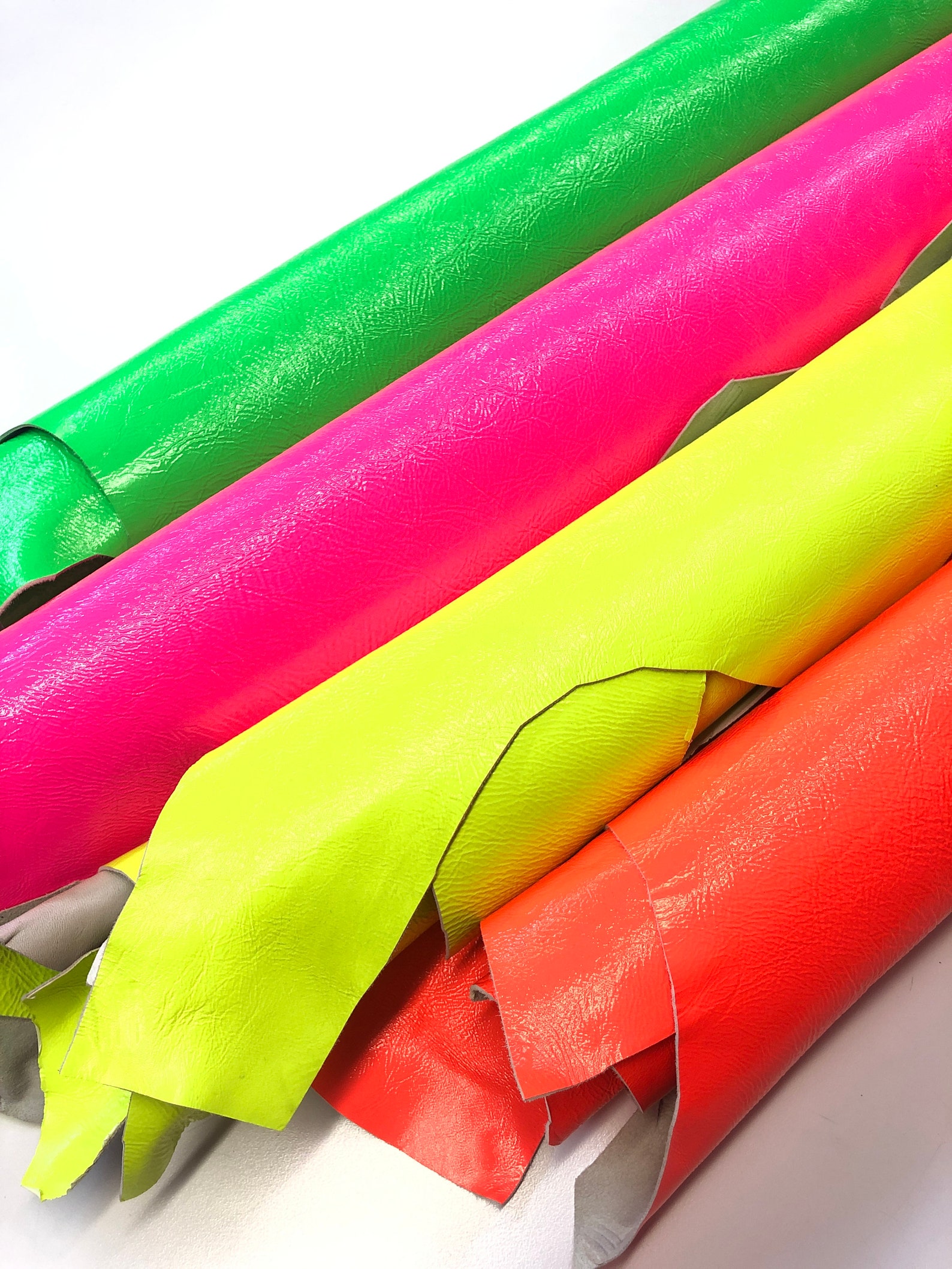 NEON LEATHER 12"x24” Neon Green Pink Orange Yellow LEATHER, Leather Sheet, Leather Skins ...