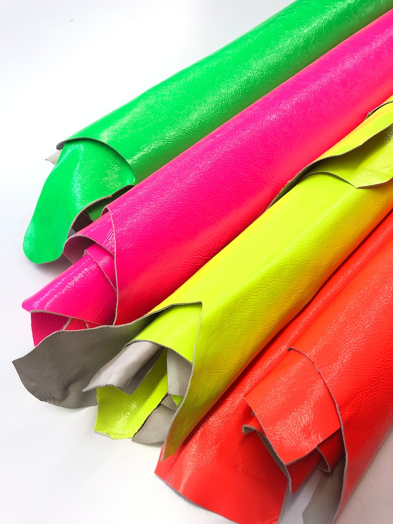 NEON LEATHER 12"x24” Neon Green Pink Orange Yellow LEATHER, Leather Sheet, Leather Skins ...