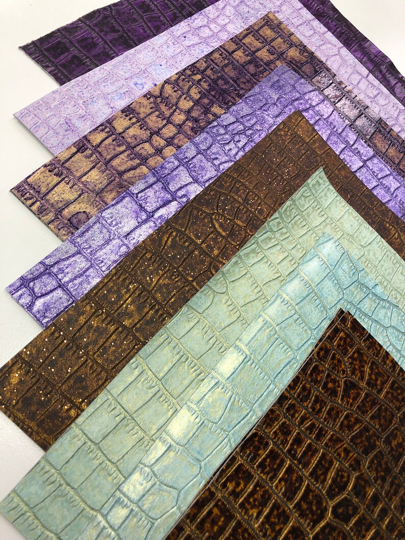 EXOTIC ALLIGATOR EMBOSSED Crafting Leather Sheets in 8 Different Colors ...
