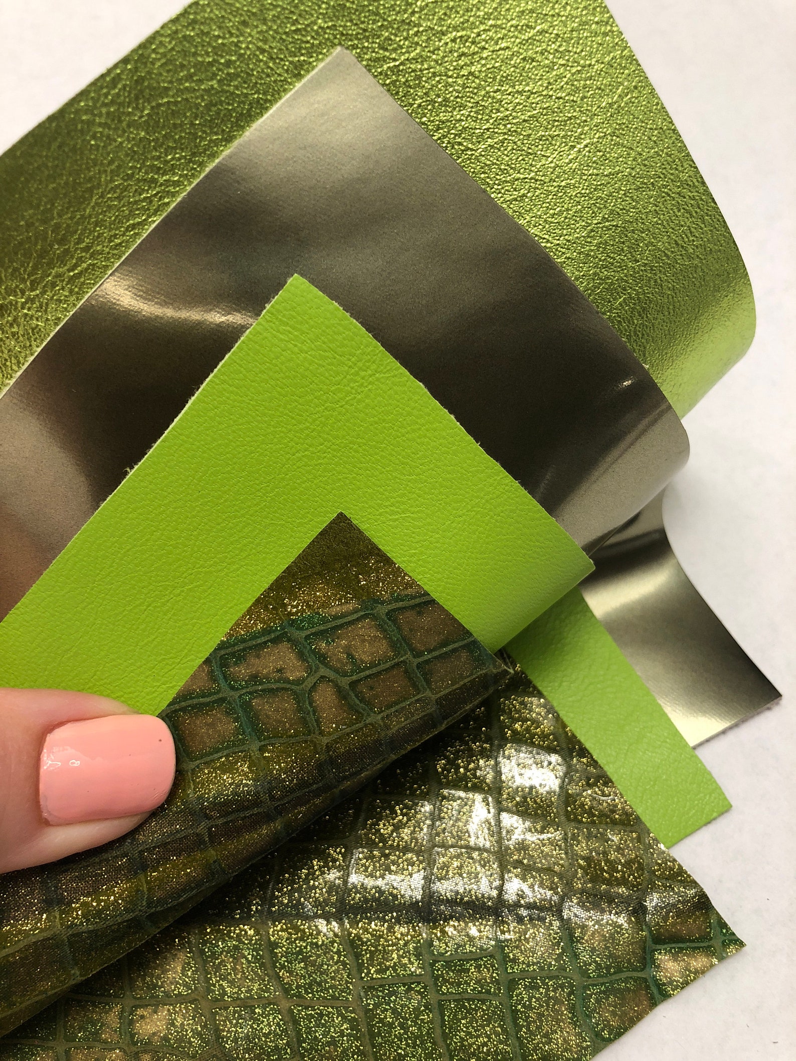NEON GREEN Genuine LEATHER, Crafting Leather Sheets, a Set of 4 Pieces, Neon Green, Metallic ...