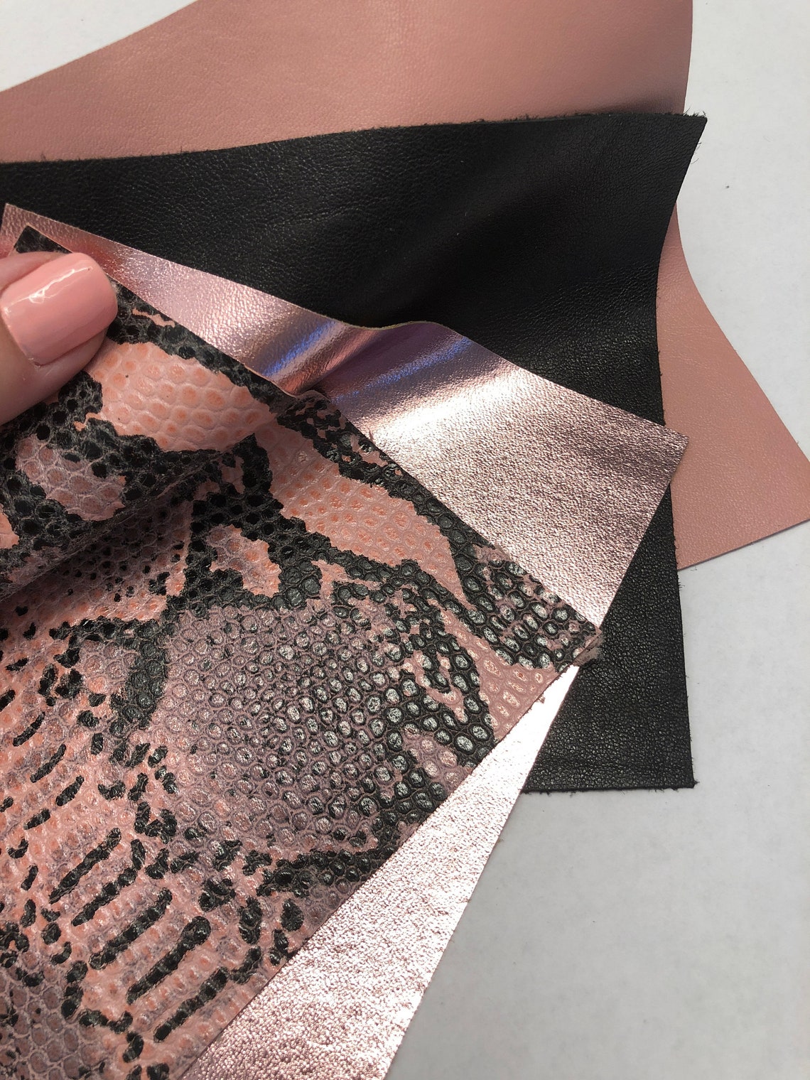 LEATHER PINK BLACK Genuine Leather Set of 4 Pieces, Pink, Black ...