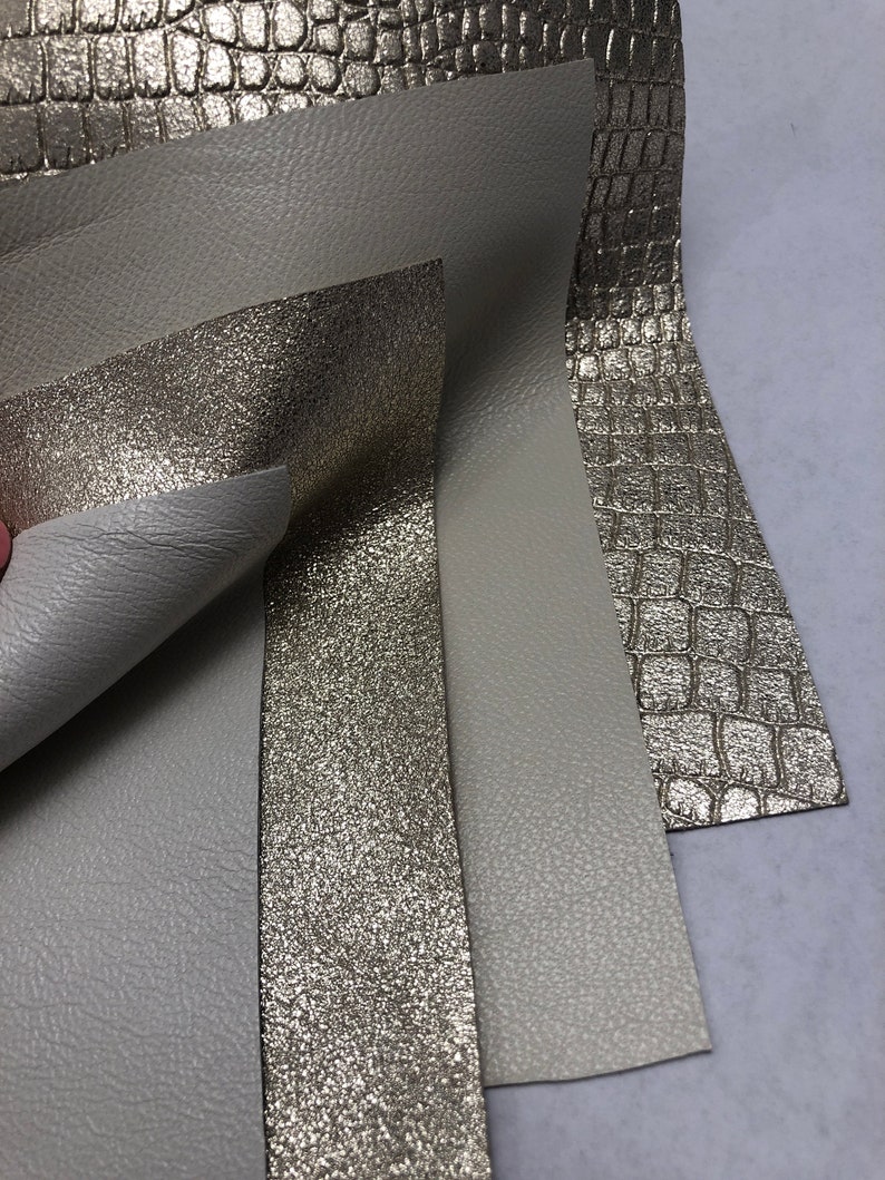 LEATHER SHIMMERING Platinum GOLD, Cream Off-white, Genuine Leather Set ...
