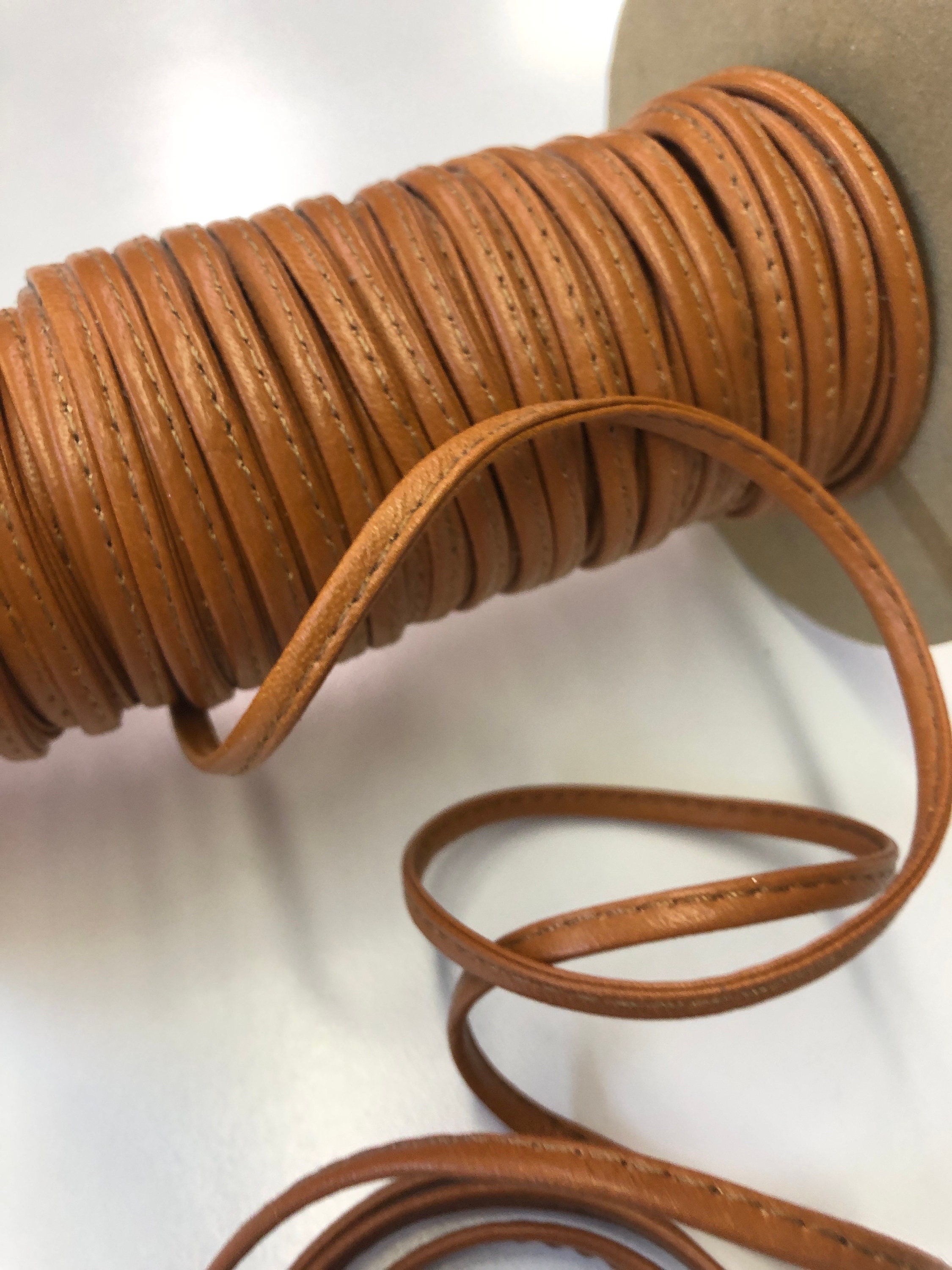 Tan 3/16" LEATHER STITCHED LEATHER Drawstring Leather Lace, Leather ...