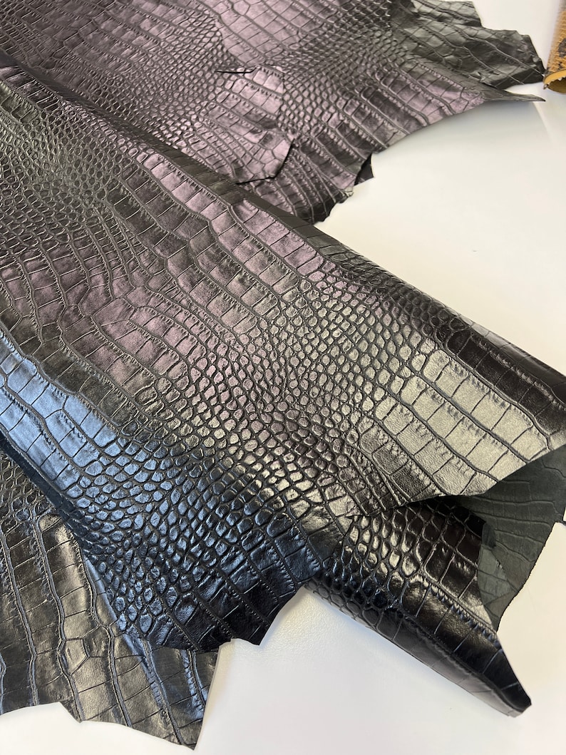 CROCODILE LEATHER/ LEATHER Black Embossed Hornback Croc, Choose Leather ...