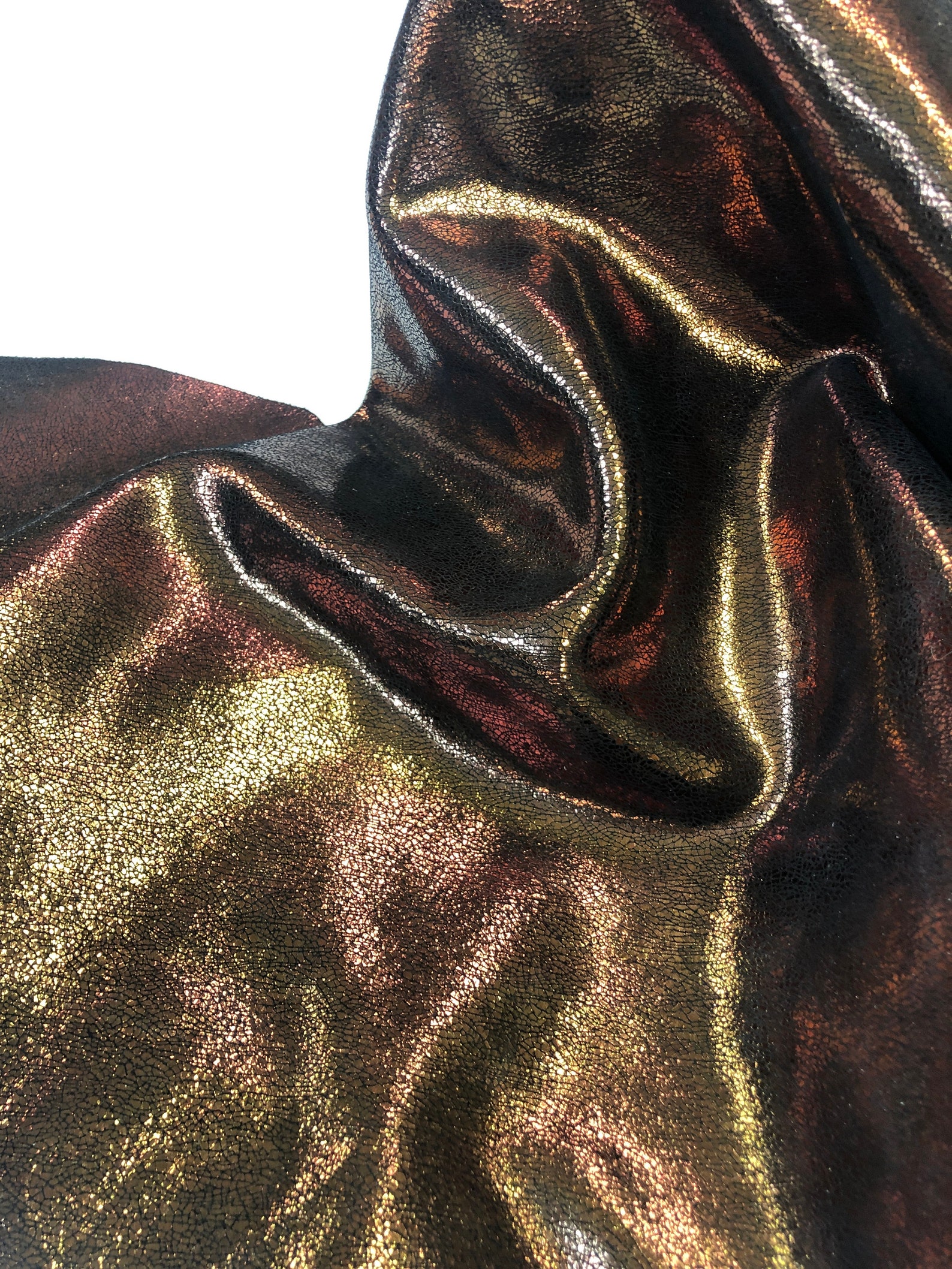 METALLIC GENUINE LEATHER/Calfskin Suede Crackled Shiny | Etsy