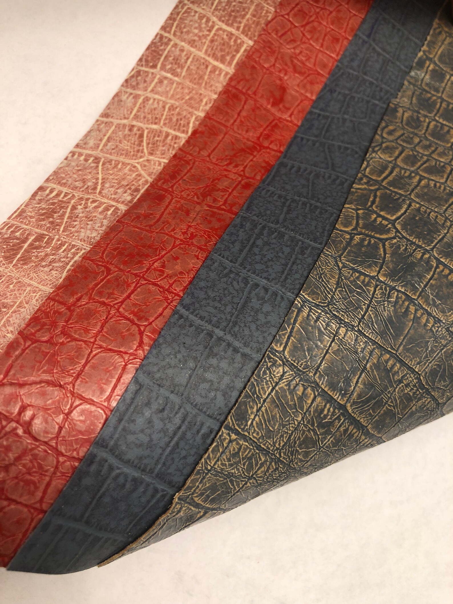 SOFT ALLIGATOR Embossed Leather in 4 Colors of Grey/gold, Grey, Red ...