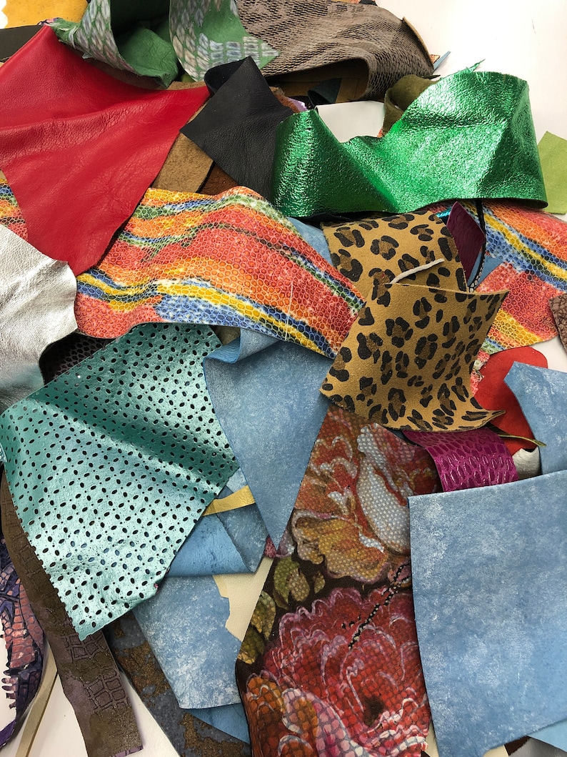 LEATHER SCRAPS, Leather Remnants of Printed and Embossed Leathers, Sold ...