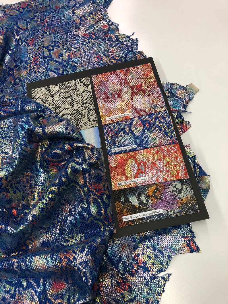 PYTHON PRINT GENUINE Leather Multi Metallic in Red Blue | Etsy