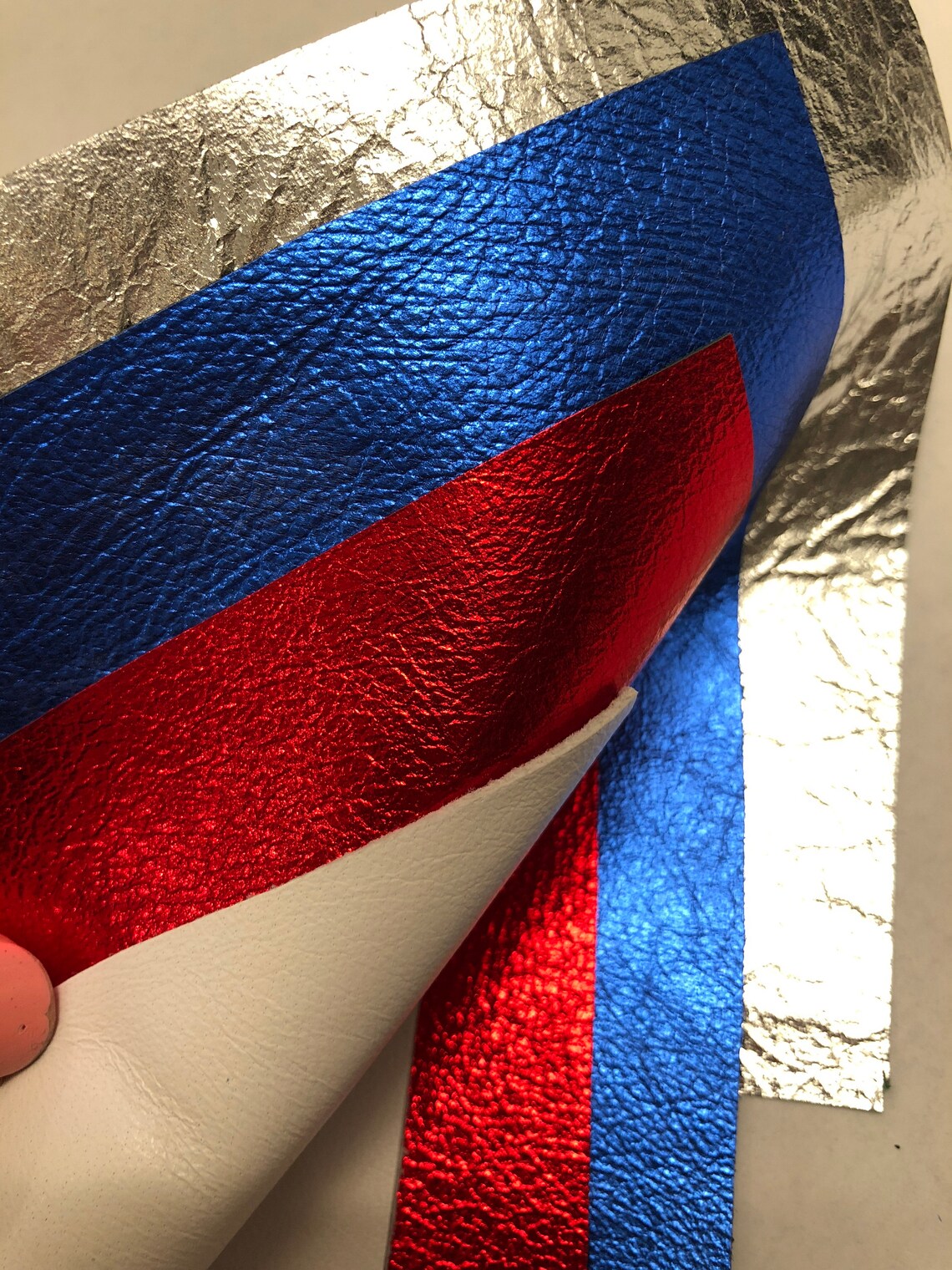RED SILVER BLUE Metallic With White Leather, Crafting Lightweight 0.6mm ...