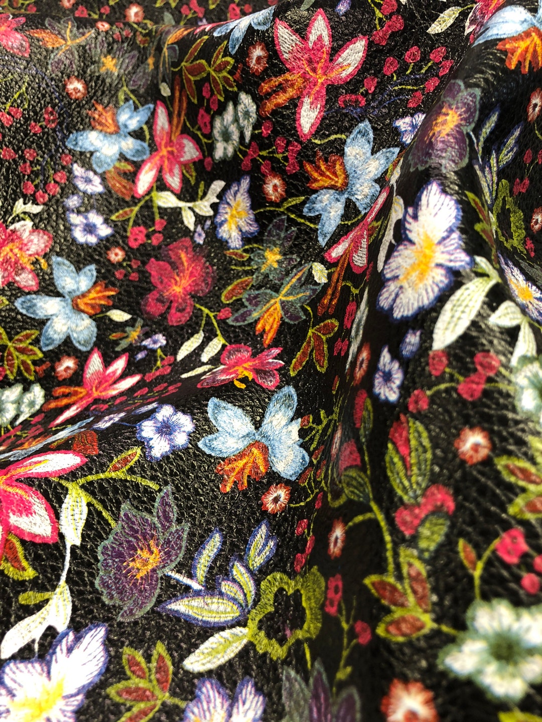 LEATHER Print FLOWERS on Leather, Embroidered Look Printed Leather Hide ...