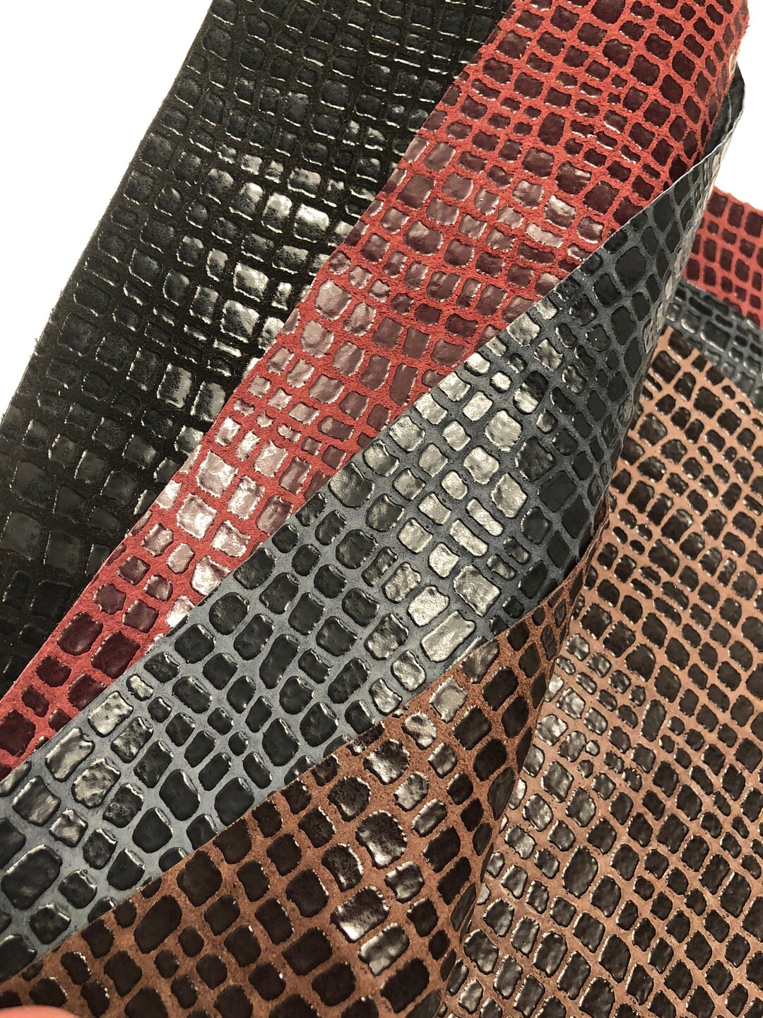 LEATHER Best Croco Print Genuine Leather Hide in Colors of Black, Wine ...