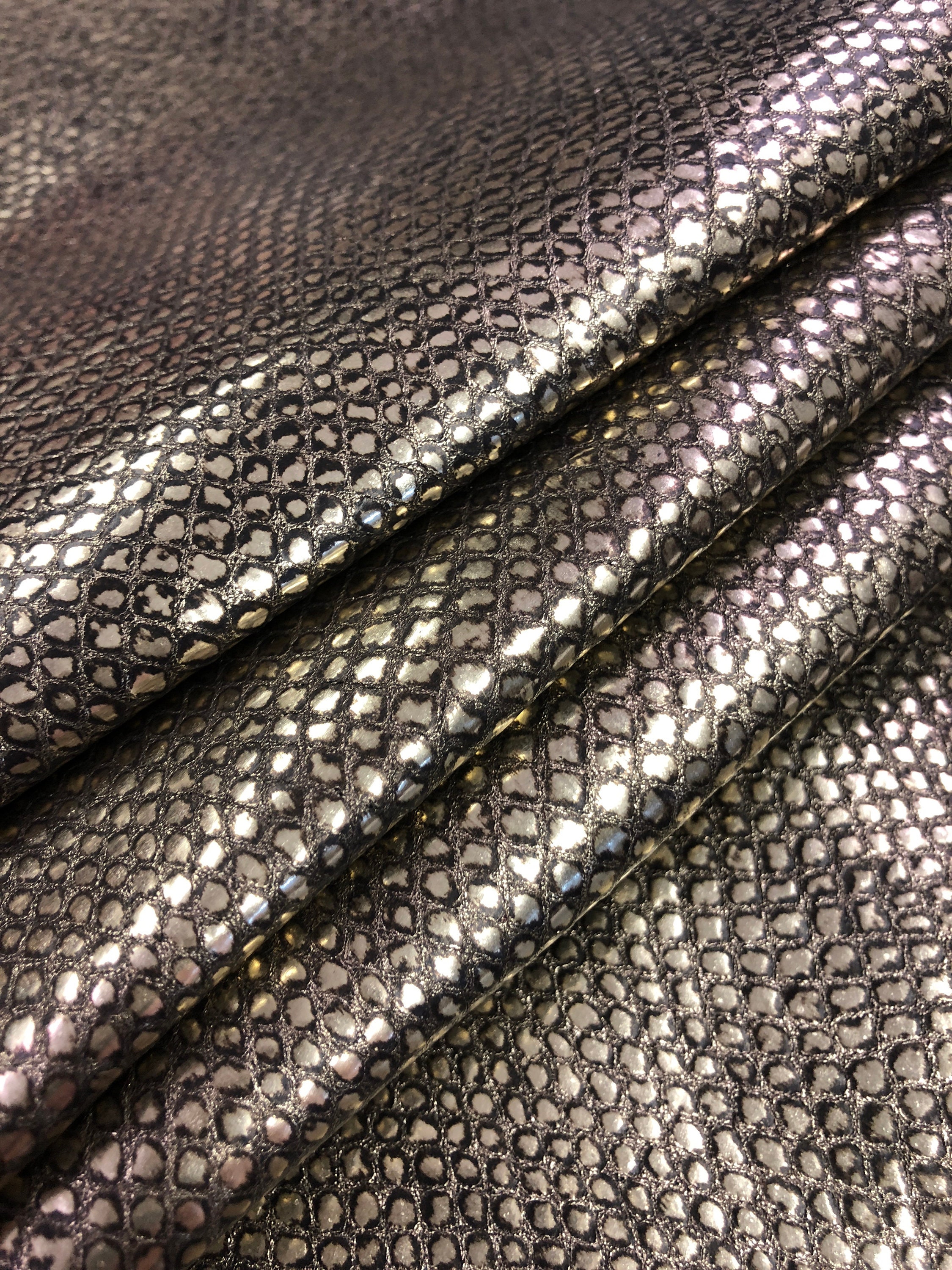LEATHER GOLD METALLIC Printed Very Shiny with Black Suede Back | Etsy