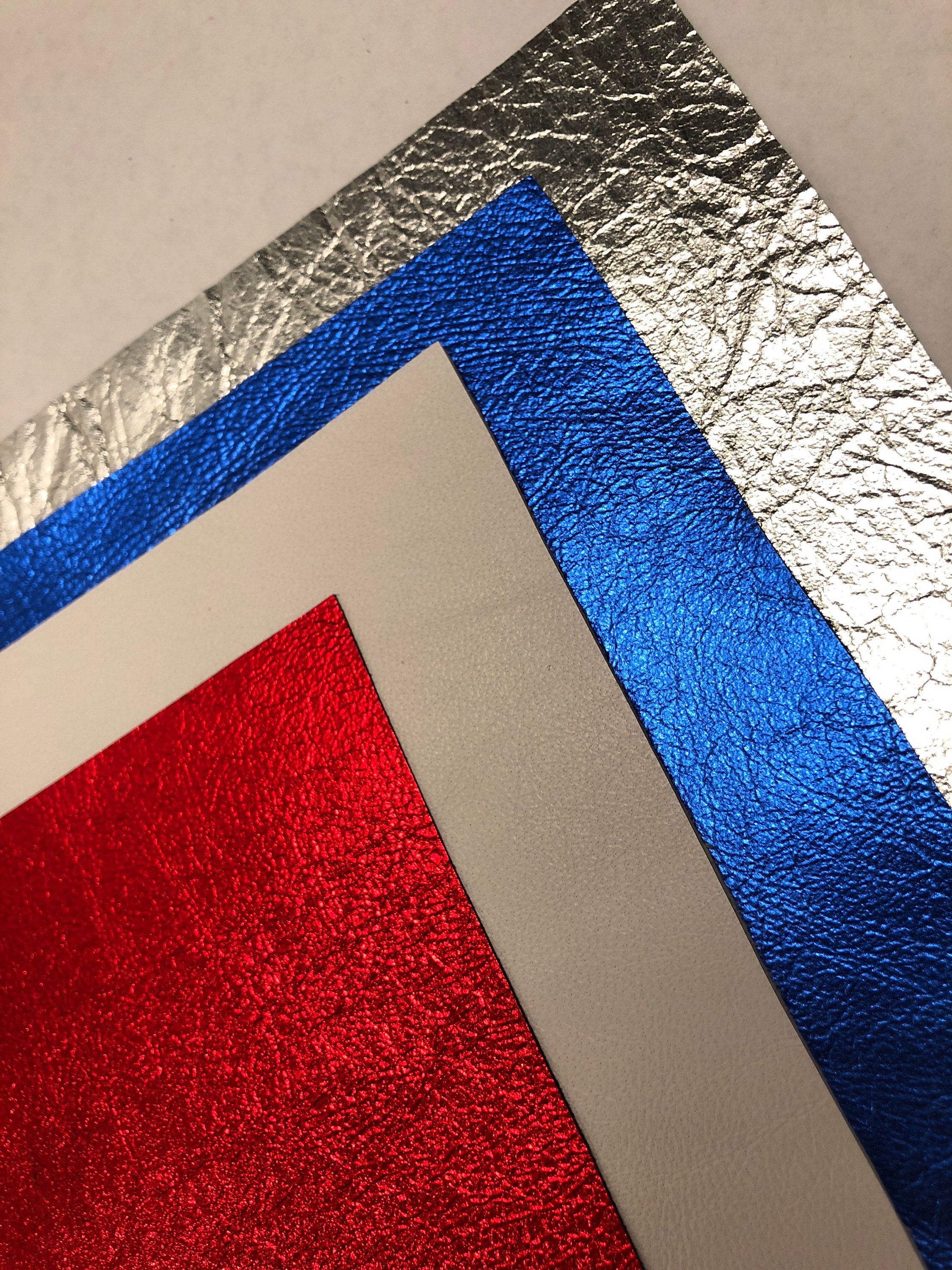 RED SILVER BLUE Metallic With White Leather, Crafting Lightweight 0.6mm ...