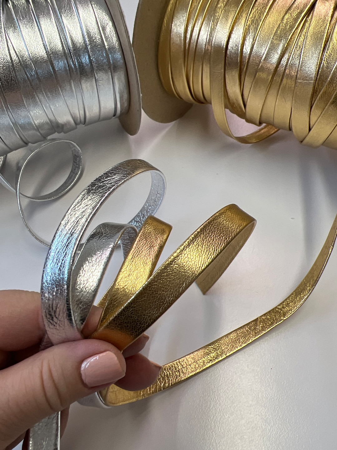 LEATHER 1/2" Double Folded Trim by the Yard/genuine Leather/metallic ...