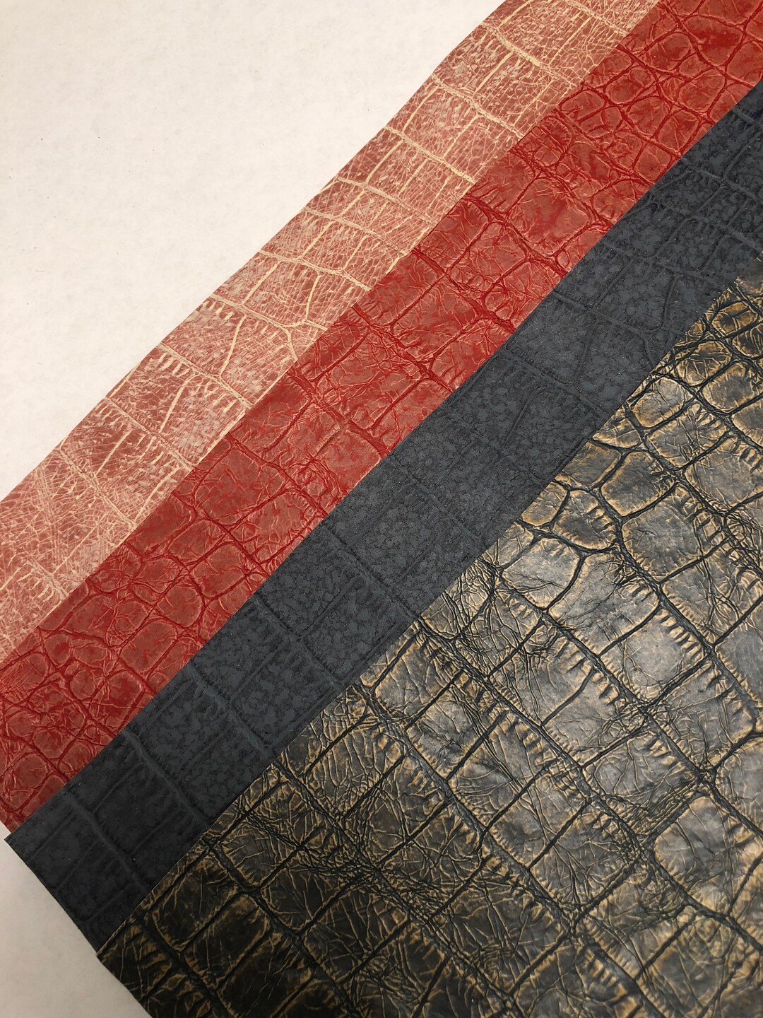 SOFT ALLIGATOR Embossed Leather in 4 Colors of Grey/gold, Grey, Red ...