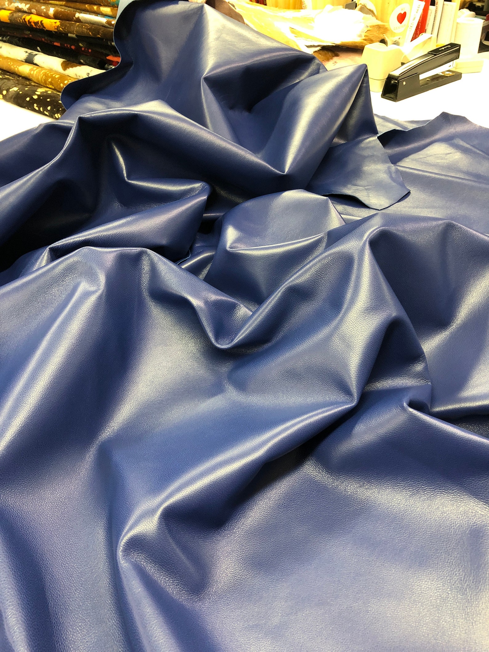 NAVY Dark Blue LEATHER SKINS/ Midnight Blue Lambskin leather | Etsy