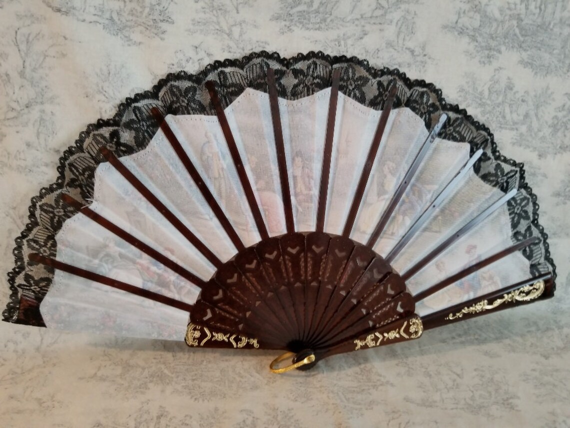 Lovely Vintage Ladies Hand Fan With Beautiful Scene and Black | Etsy