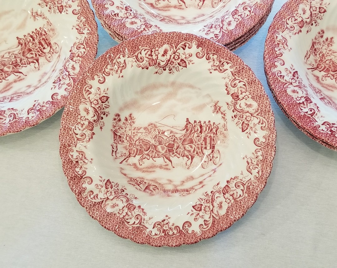 One SET of 2 English Johnson Brothers coaching Scenes Swirl Pattern ...