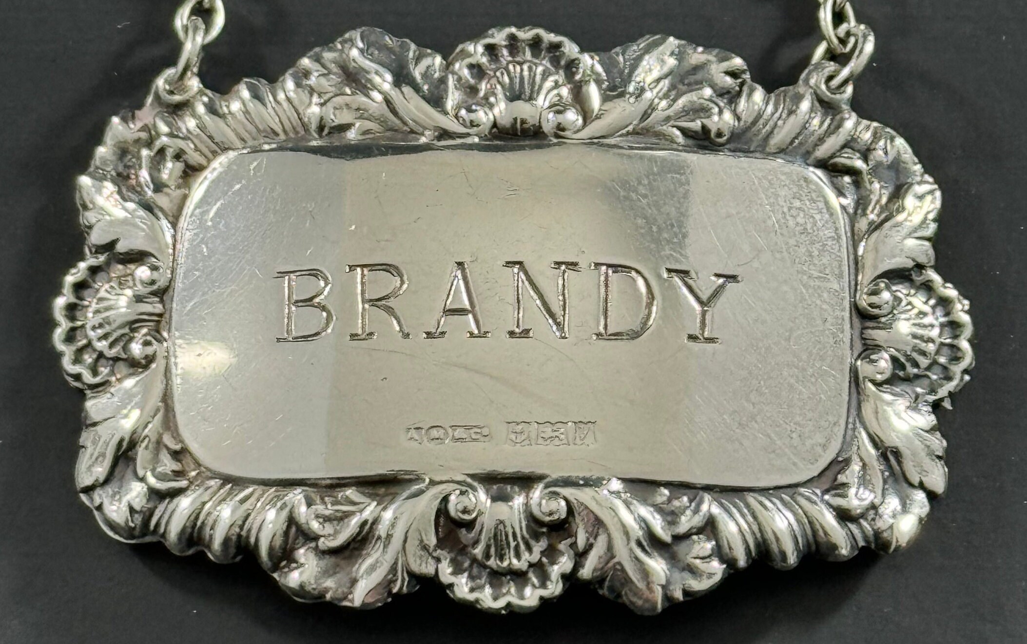 Beautiful Brandy Decanter Label English Sterling Silver Hallmarked for ...