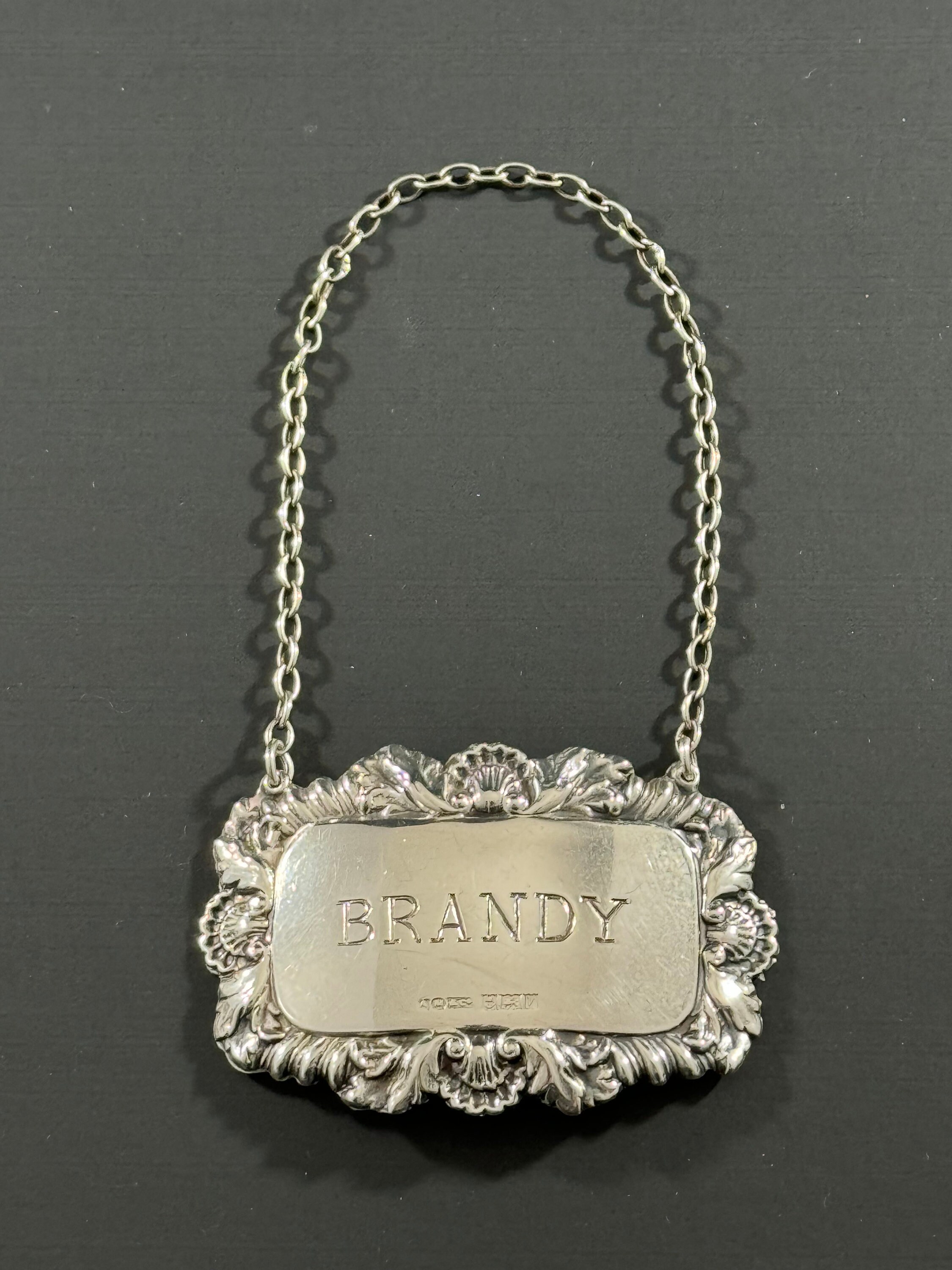 Beautiful Brandy Decanter Label English Sterling Silver Hallmarked for ...