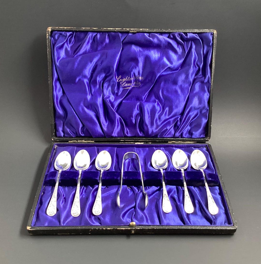 Gorgeous Antique English Tea Spoon and Sugar Nips, Cased Set ...