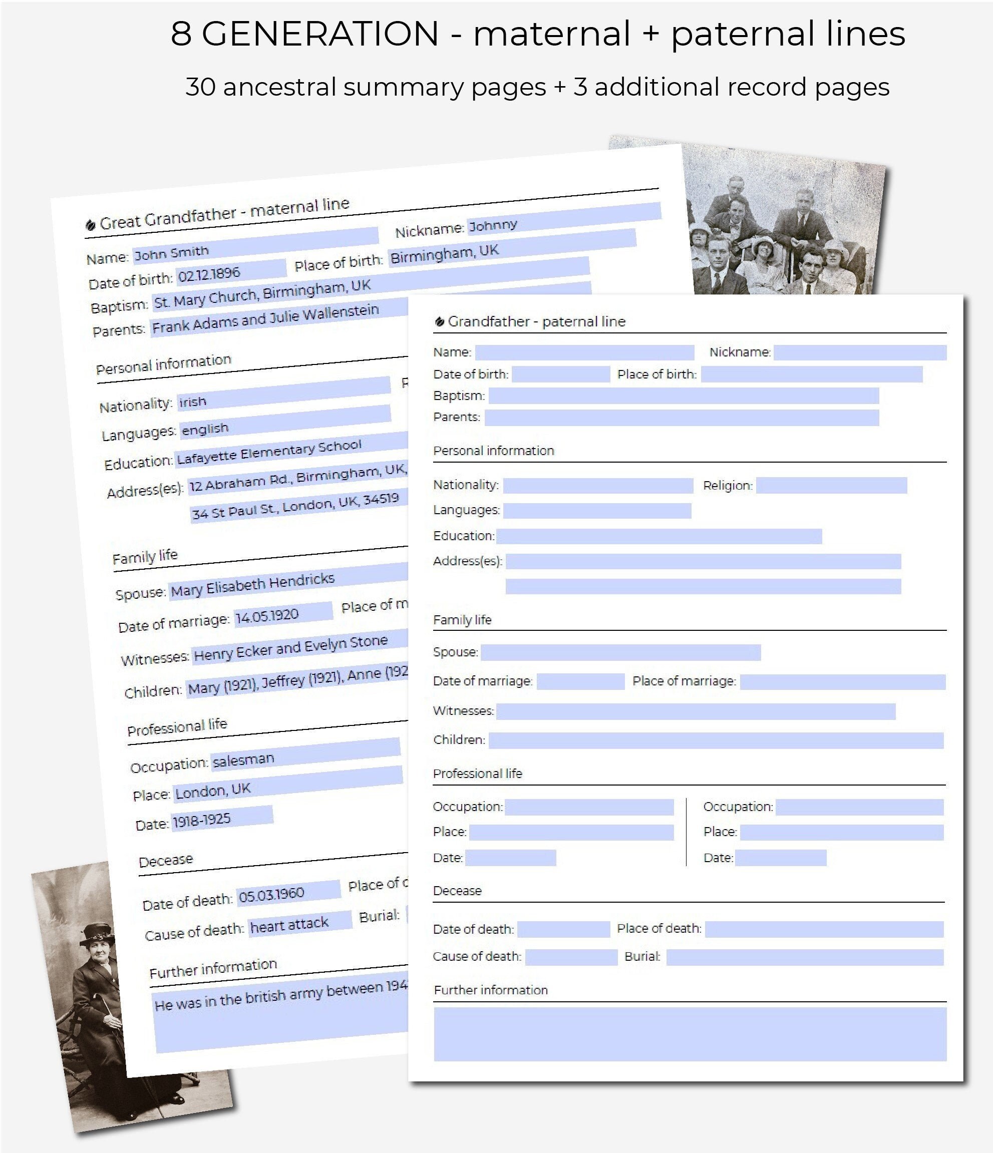 Family History Bundle Clickable, Easy to Fill Genealogy Pages - Etsy