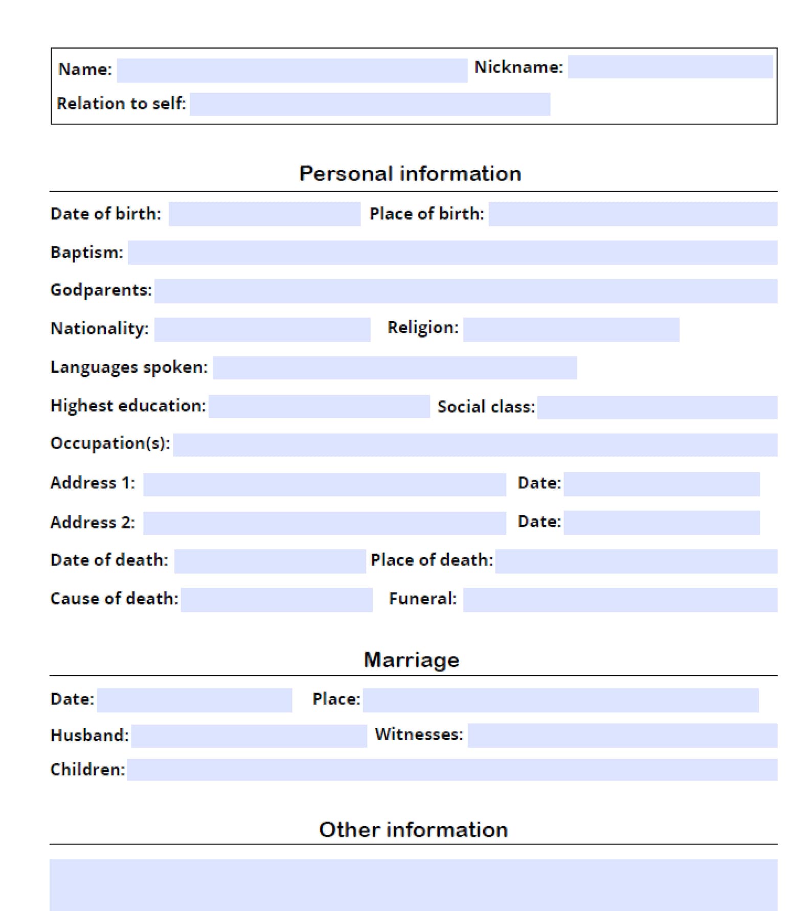 All-in-one Genealogy Template Clickable, Printable A4 - Etsy