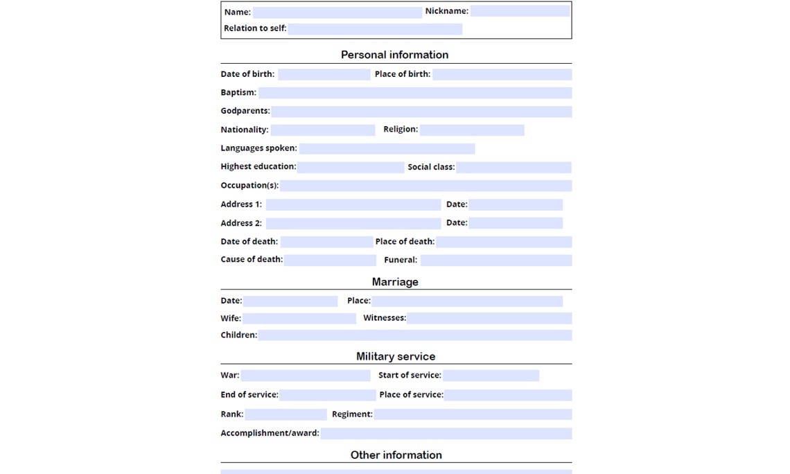 All-in-one Genealogy Template Clickable, Printable A4 - Etsy