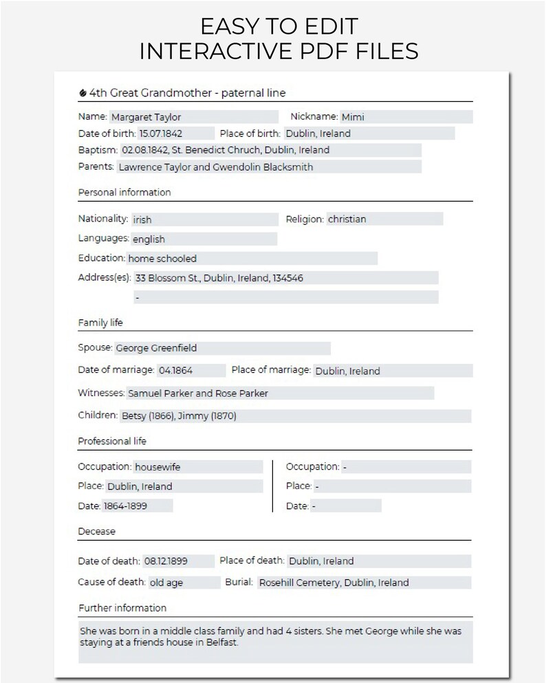 Family History Bundle Clickable, Easy to Fill Genealogy Pages - Etsy